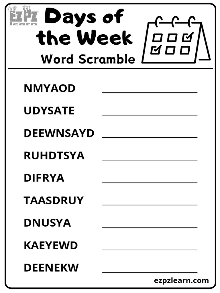 Days of The Week Word Scramble | PDF