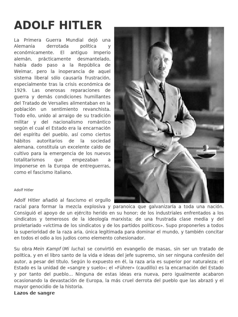 Biografía de Adolf Hitler: Orígenes y Ascenso | PDF | Adolf Hitler ...