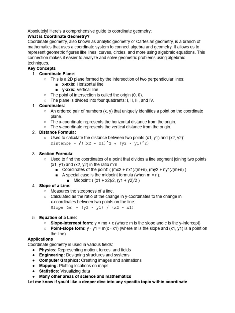 Information About Coordinate Geometry Pdf Analytic Geometry Cartesian Coordinate System