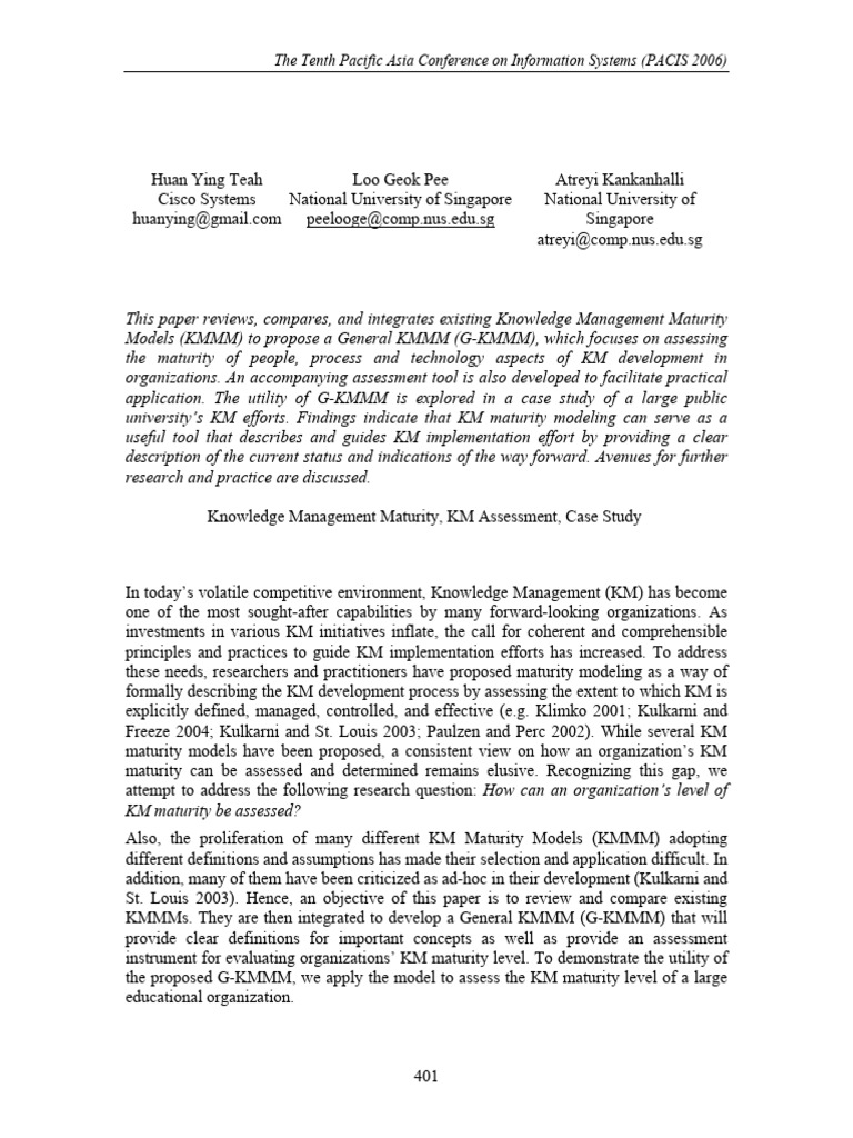 Development and Application of A General Knowledge Management Maturity ...
