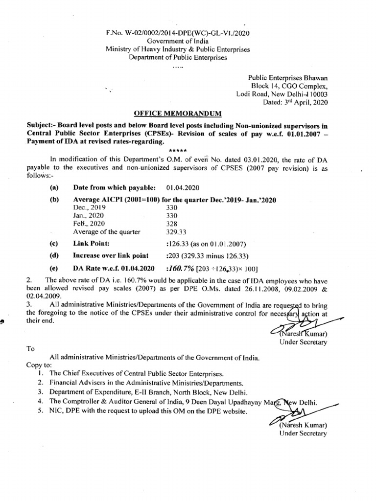 03 Apri 2020 Reg IDA 2007 Pay Scales | PDF