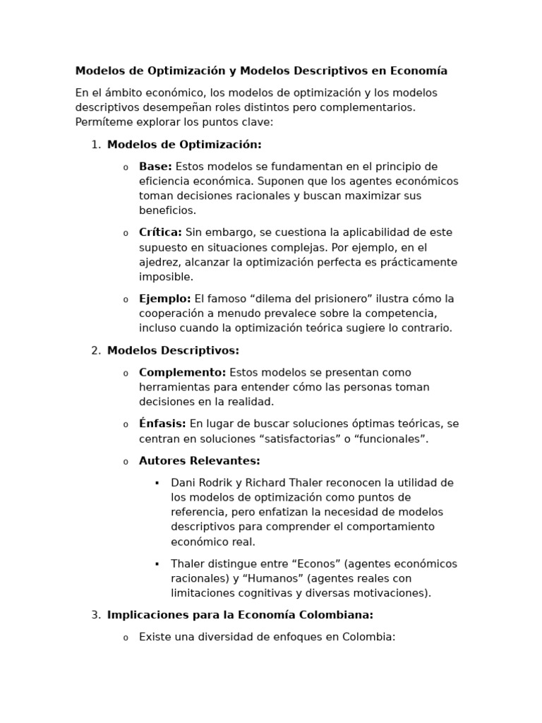 Modelos de Optimización y Modelos Descriptivos en Economía | PDF ...