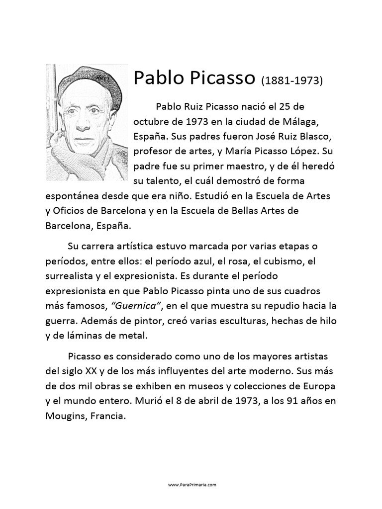 Biografia Pablo Picasso | PDF | Clásicos | Estilo de vida
