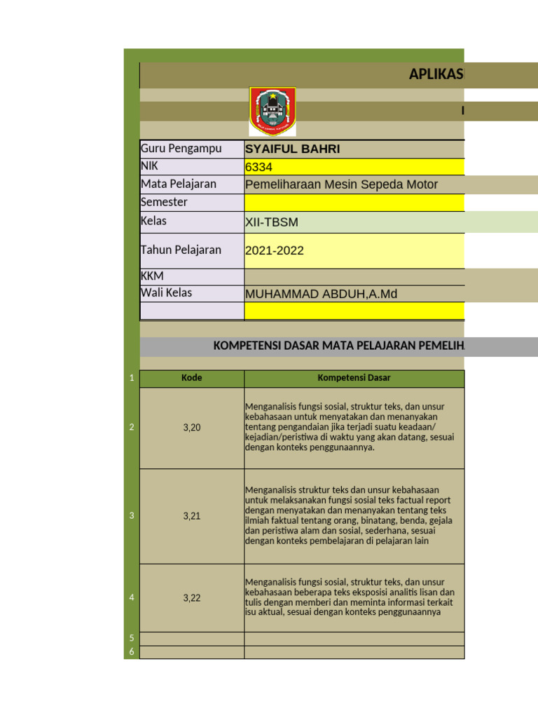 FORM NILAI PAS (Guru Mapel) XII TBSM 2021-2022 | PDF