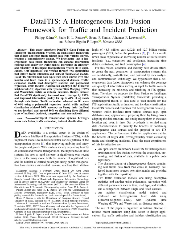 DataFITS A Heterogeneous Data Fusion Framework For Traffic and Incident Prediction | PDF ...