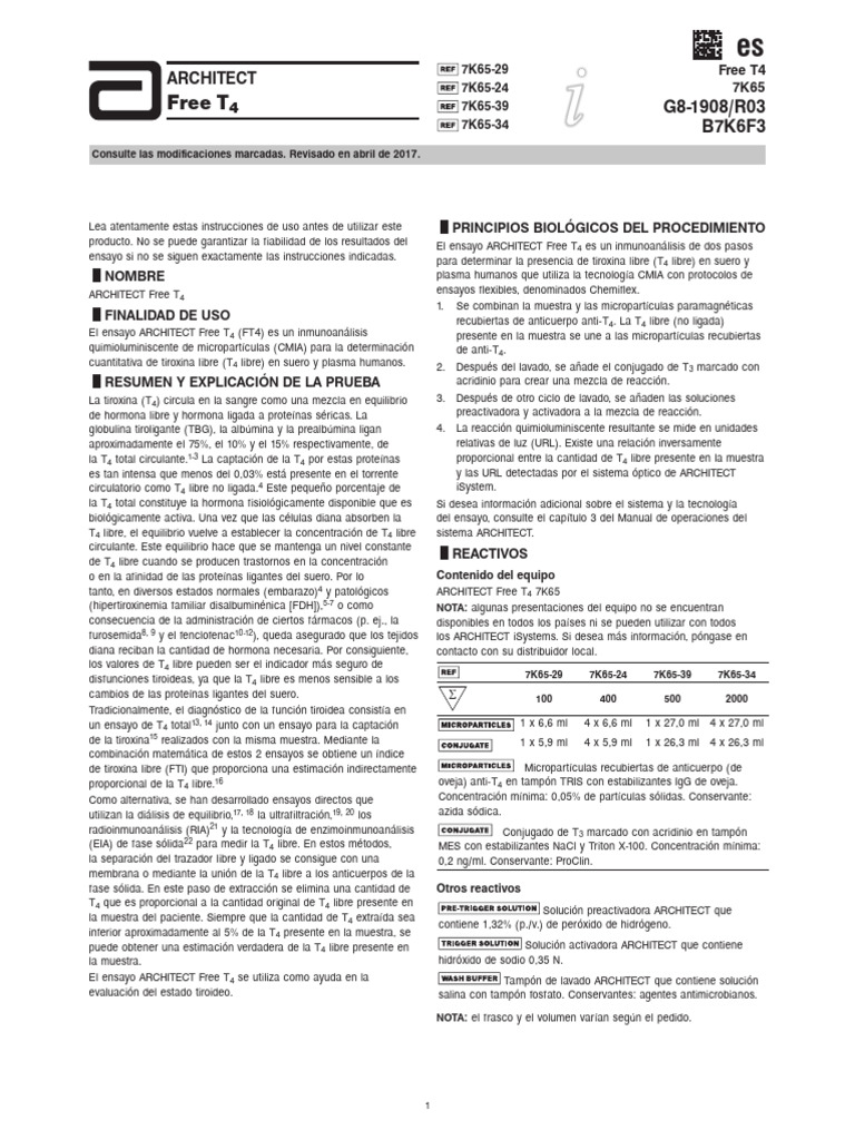 Uso del ensayo ARCHITECT Free T4 | PDF | Calibración