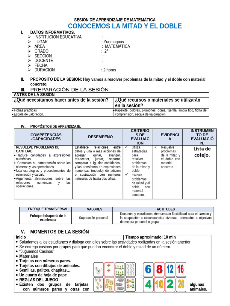Conocemos La Mitad y El Doble | PDF