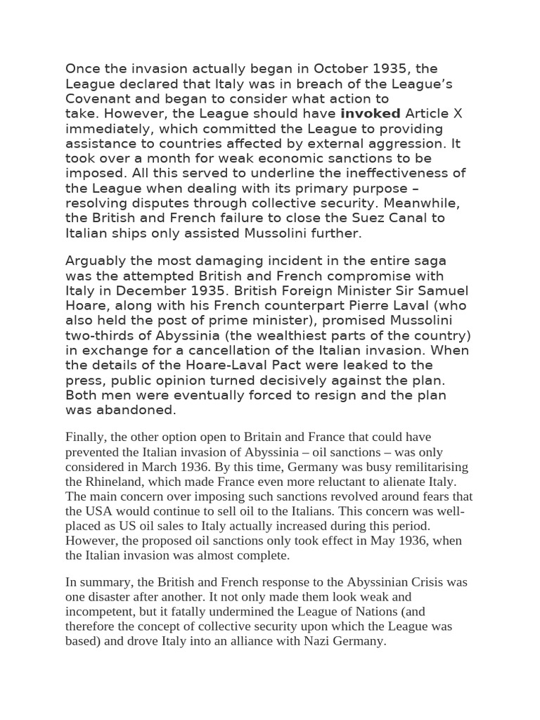 The Response To The Italian Invasion of Abyssinia | PDF | International ...