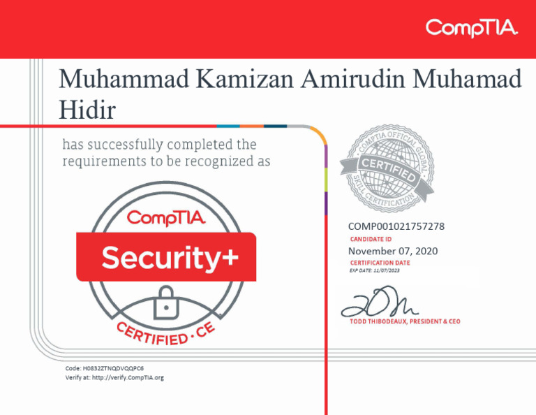 CompTIA Security+ Ce Certificate | PDF