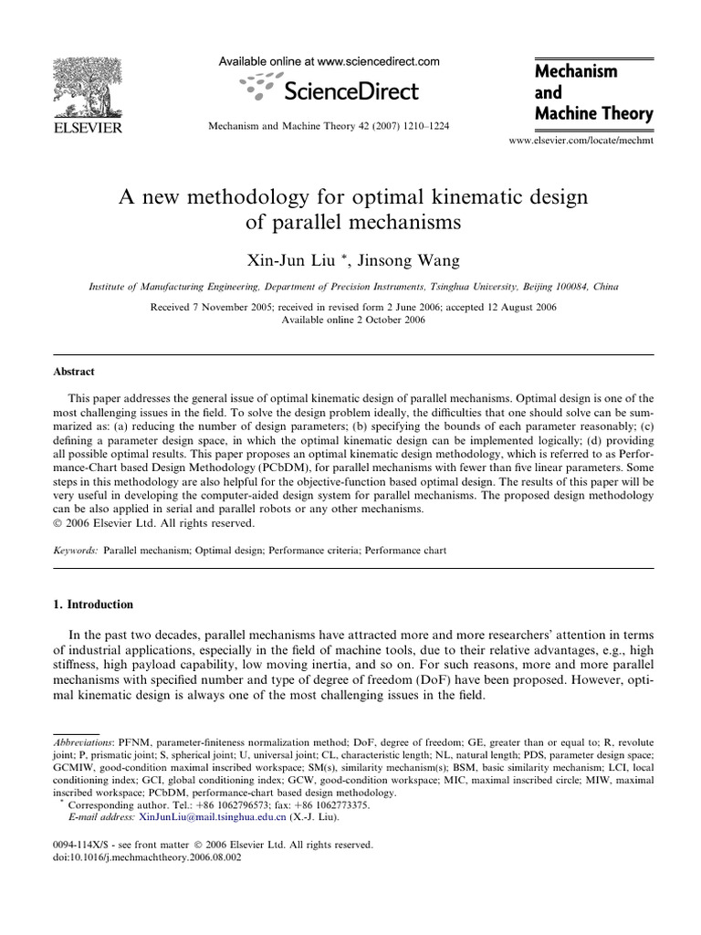 A New Methodology For Optimal Kinematic Design | PDF | Mathematical Optimization | Kinematics