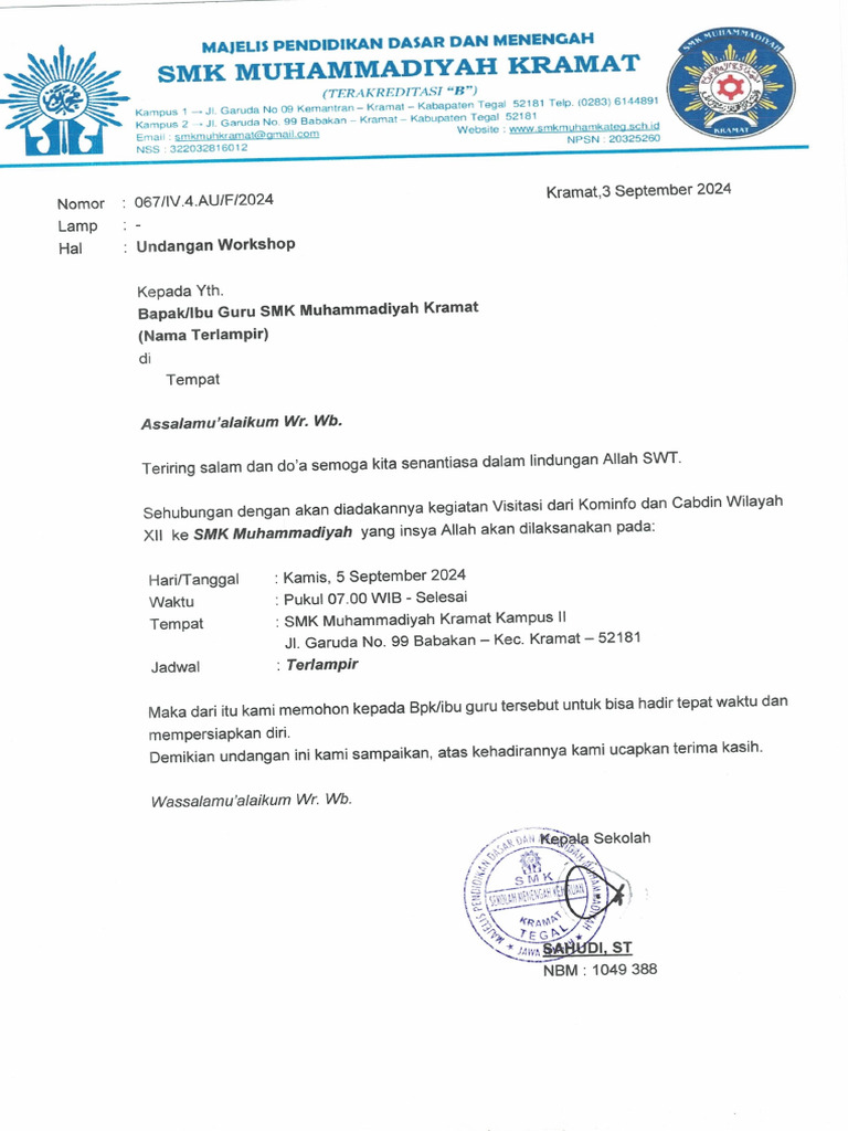 Surat Undangan Workshop Guru | PDF