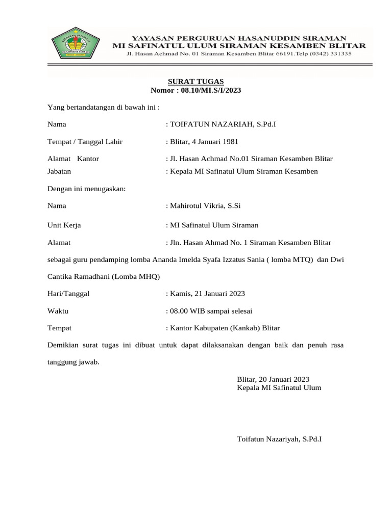 SURAT TUGAS Lomba | PDF