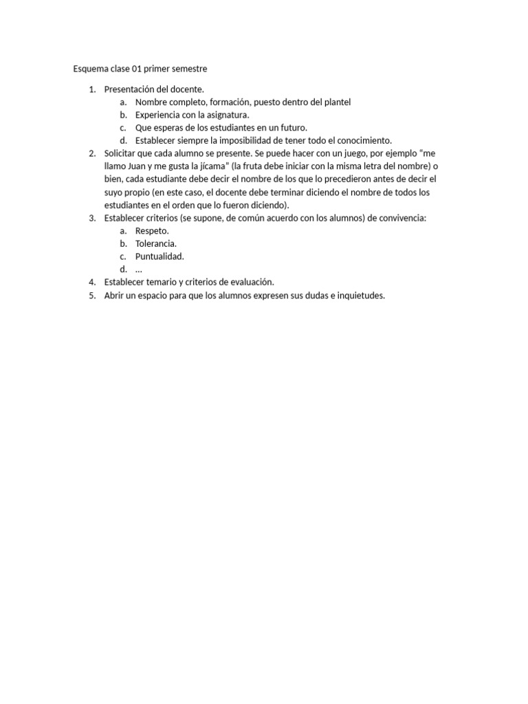 Esquema Clase 01 Primer Semestre | PDF
