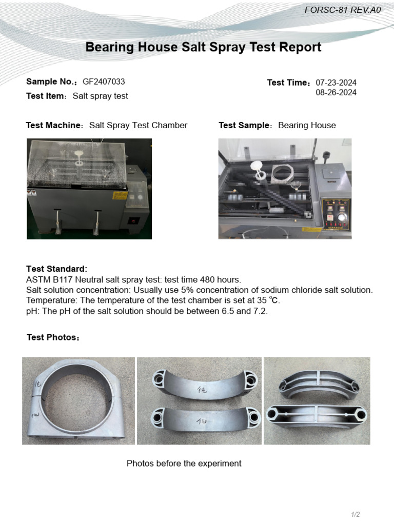 Forsc-81 Rev A0 Bearing House Salt Spray Test Report | PDF | Technology ...