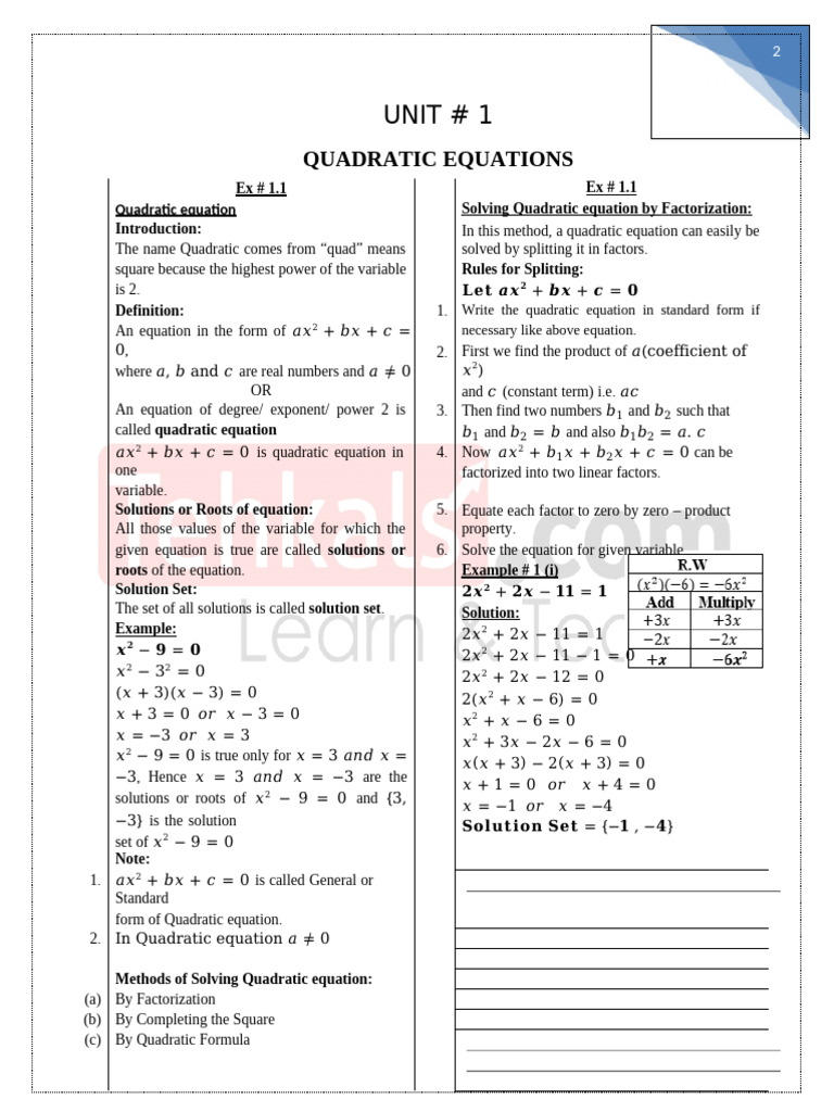 CH 1 Final 10math | PDF | Quadratic Equation | Equations