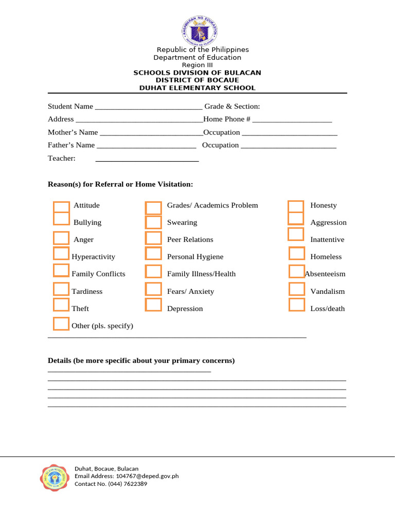 Home Visitation Form | PDF | Psychology | Social Psychology