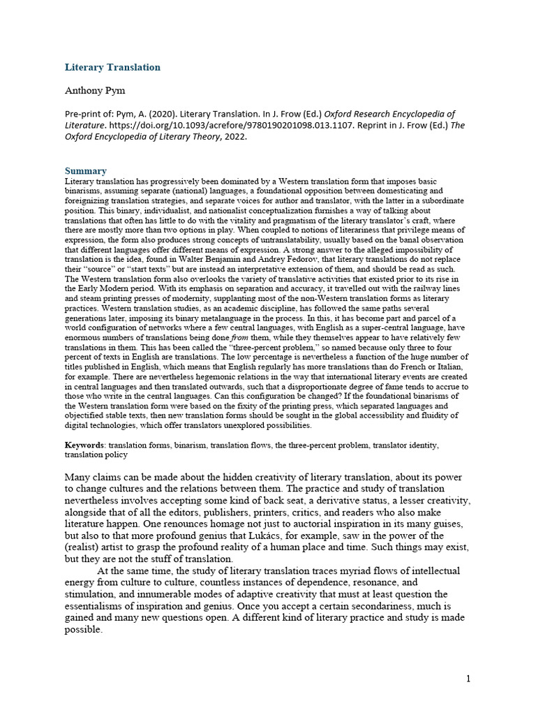 Understanding Literary Translation Forms | PDF | Translations