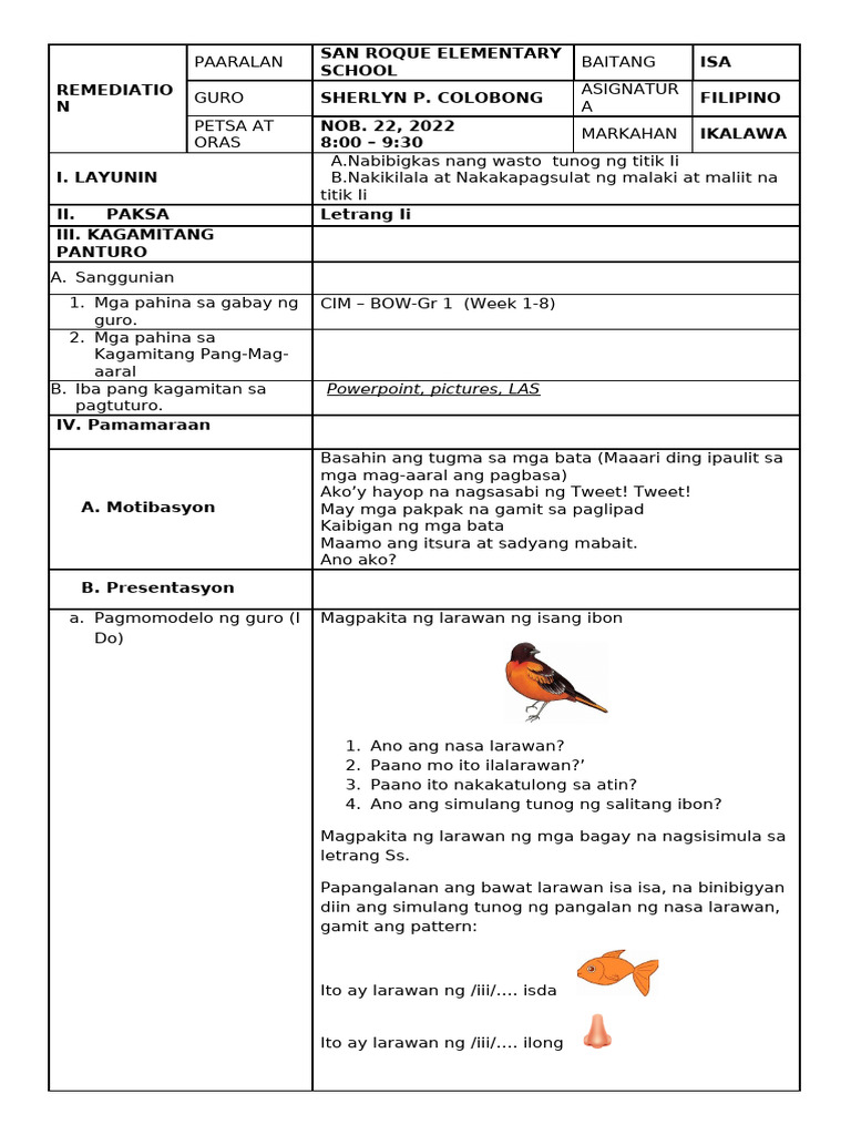 REMEDIATION FILIPINO Q2 W3 Ii | PDF