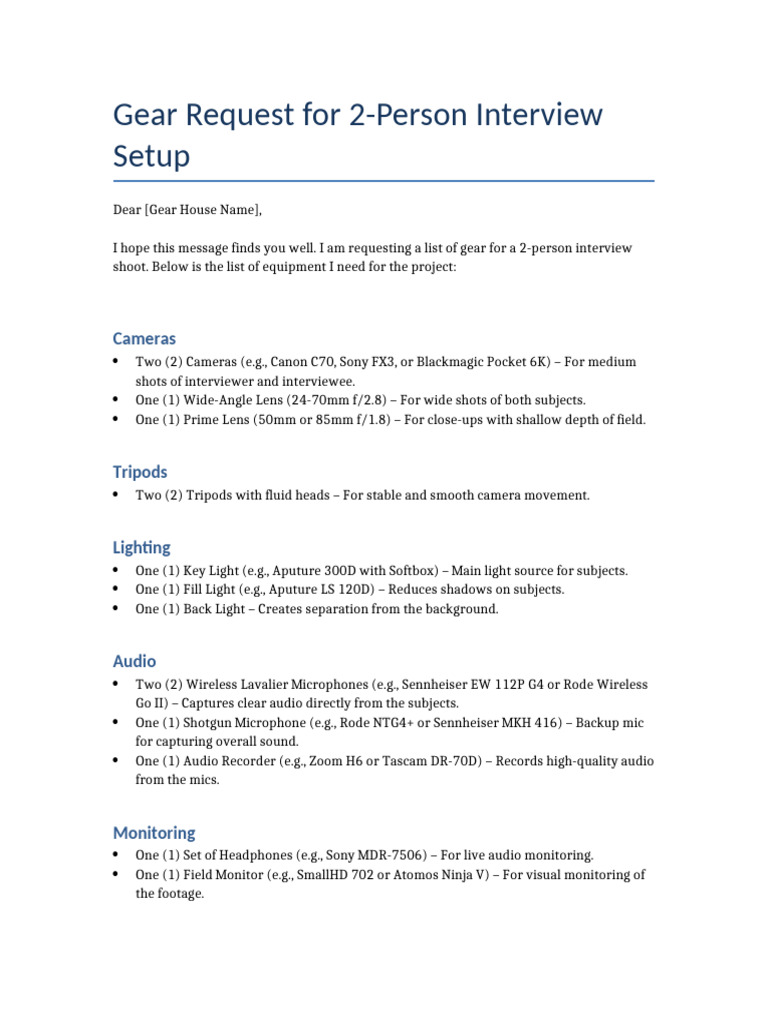 2 Person Interview Gear List Explaination | PDF | Computers | History