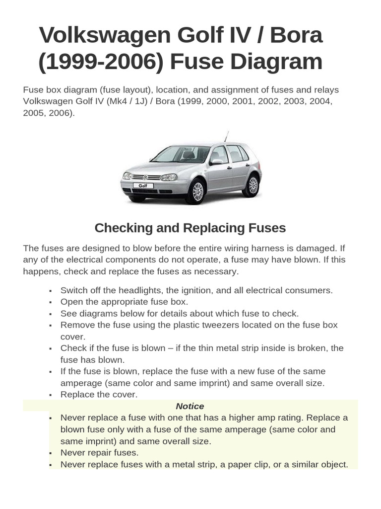 Fusibles y Relays Volkswagen Golf IV | PDF | Fuse (Electrical) | Headlamp