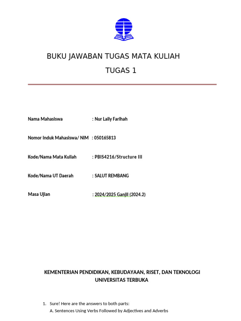 TMK Structure 1 | PDF | Verb | Linguistics