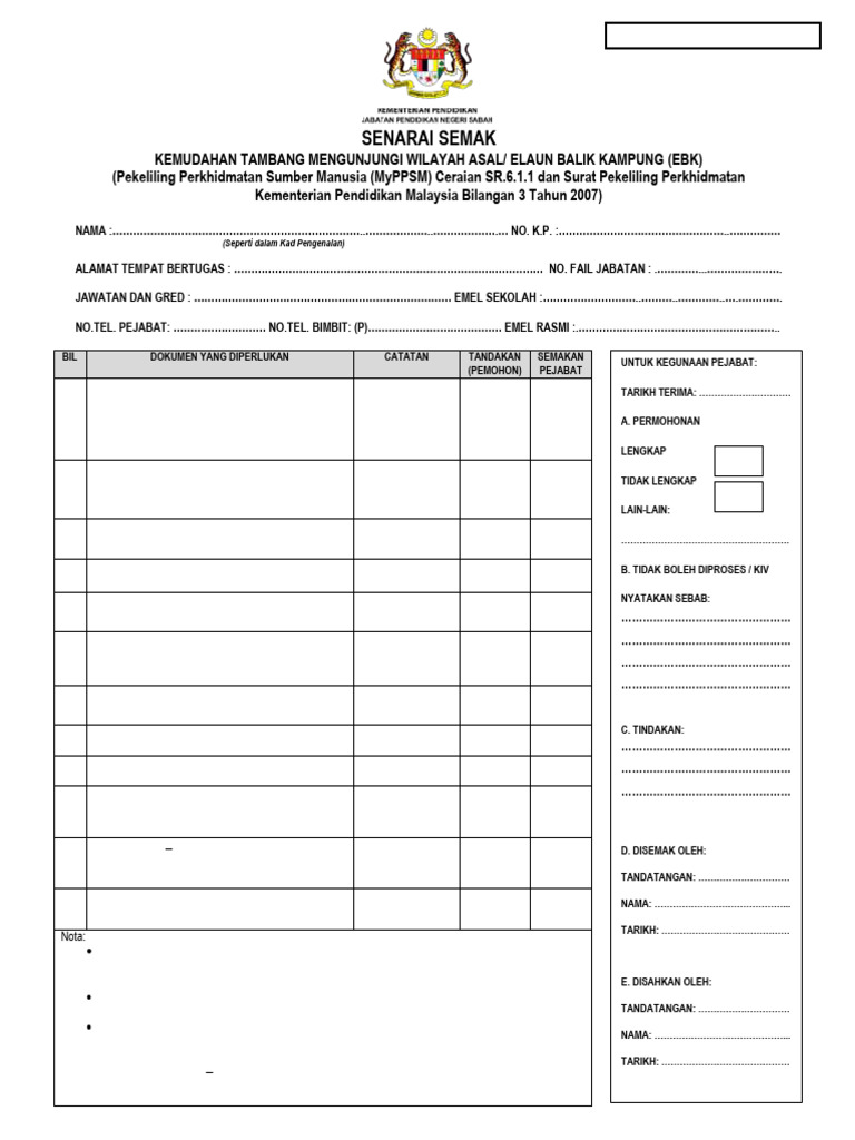 Borang Dan Senarai Semak Tmwa JPN Sabah 2024 | PDF