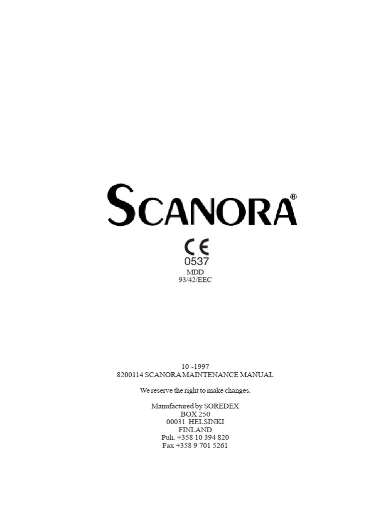 Scanora - Maintenance Manual - 8200114 - 1997 | PDF | Vacuum Tube | X Ray