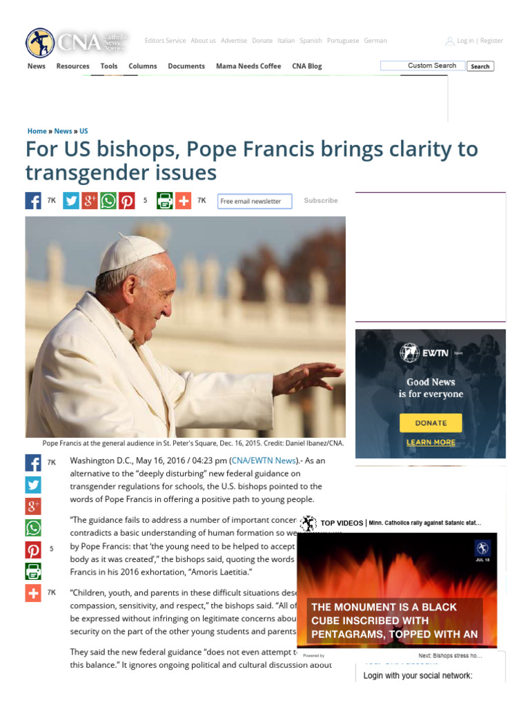 For US Bishops, Pope Francis Brings Clarity To Transgender Issues ...