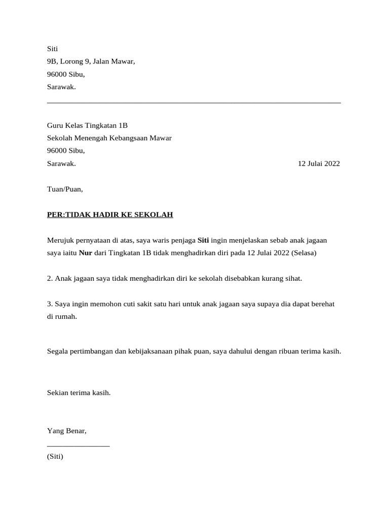 Surat Memohon Cuti Sakit | PDF | Bisnis | Kesehatan Holistik