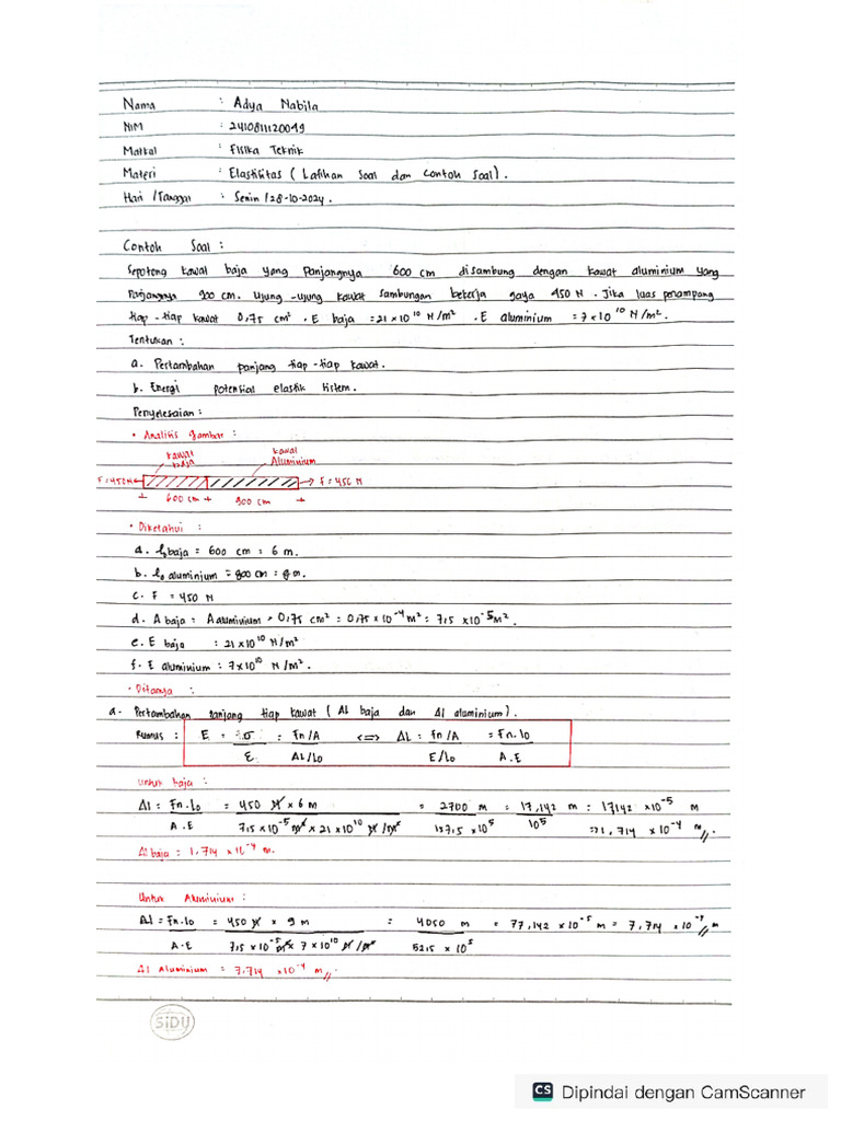 14 - Tugas 1 Fisika Teknik - Adya Nabila - 2410811120049 (Contoh&Latsol) | PDF