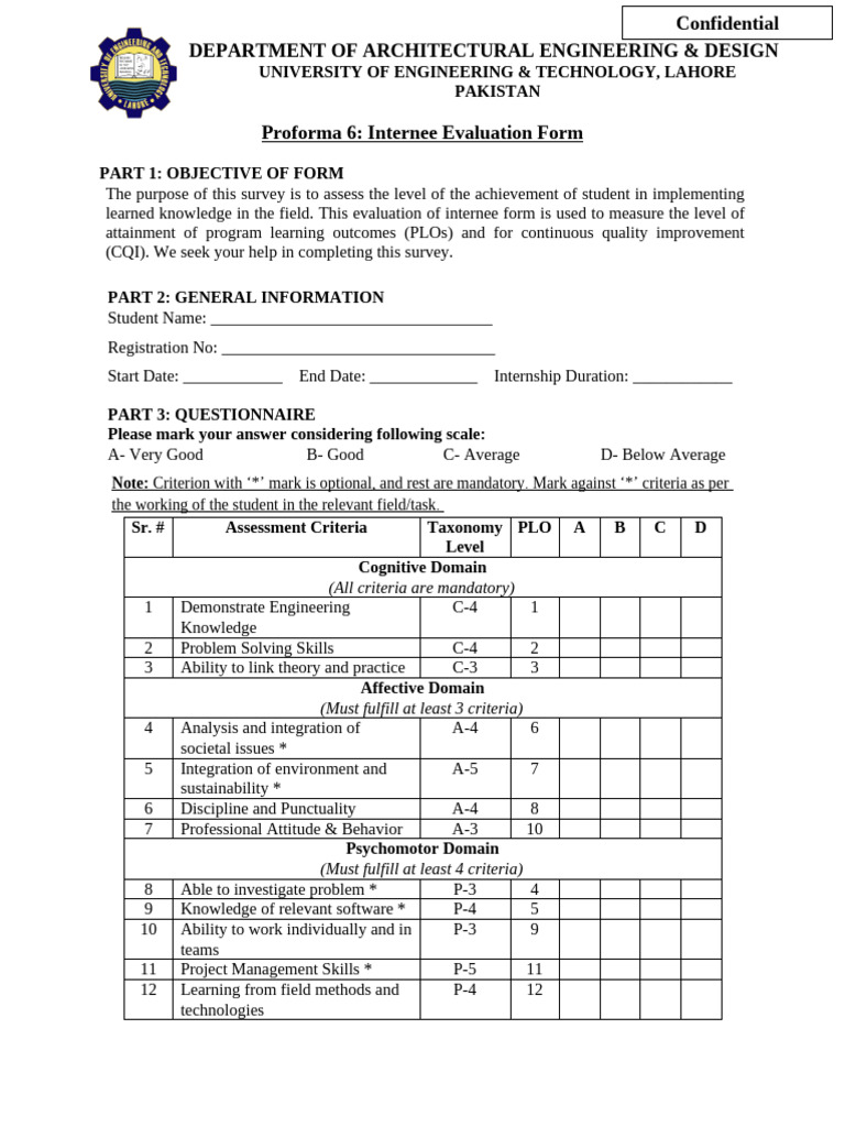 Internee Evaluation Form-AED Use | PDF | Learning | Engineering