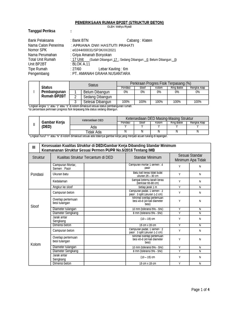 Tambahan - Form - Uji BP2BT Beton | PDF