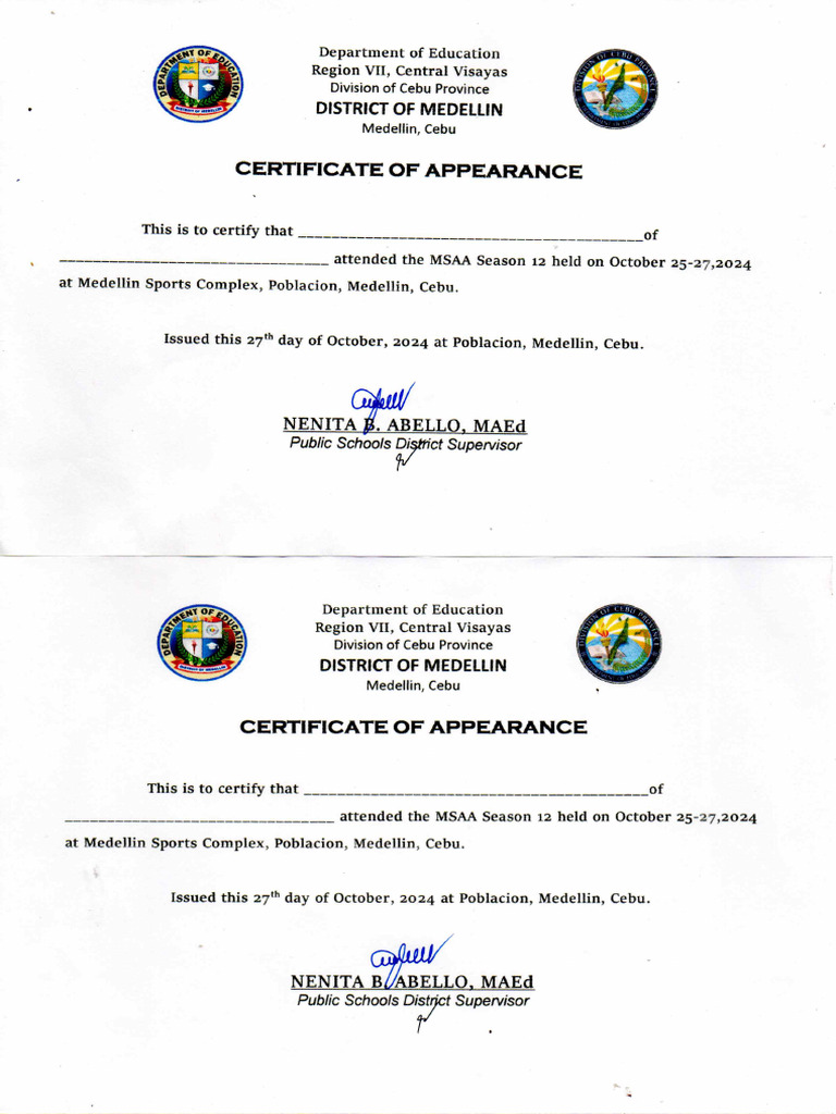 Districtmeet2024 Appearance Cert | PDF