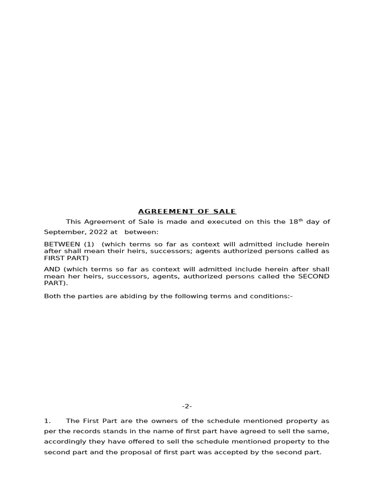 Agreement of Sale | PDF | Deed | Property Law
