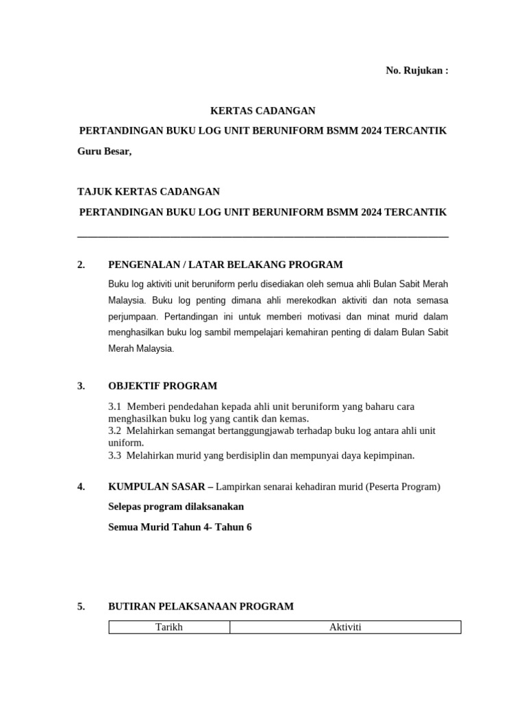 Kertas Kerja Pertandingan Buku Log | PDF