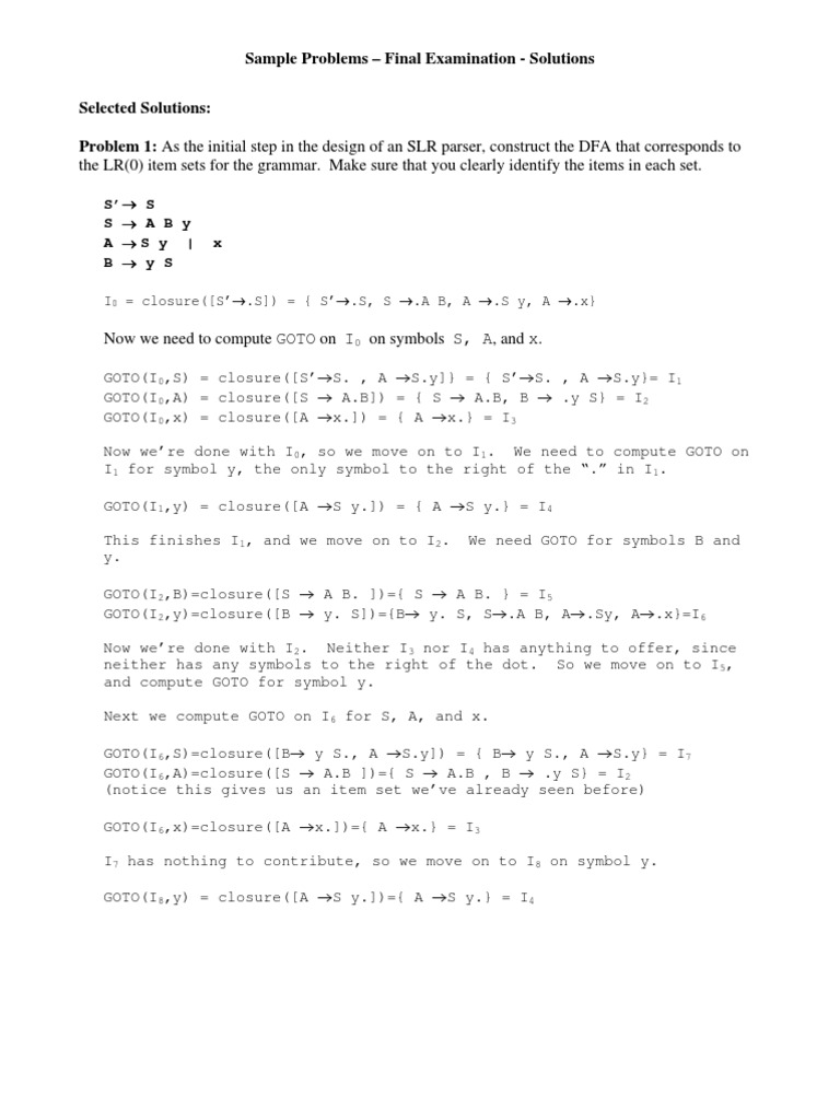 The LR (0) Item Sets For The Grammar. Make Sure That You Clearly Identify The Items in Each Set ...