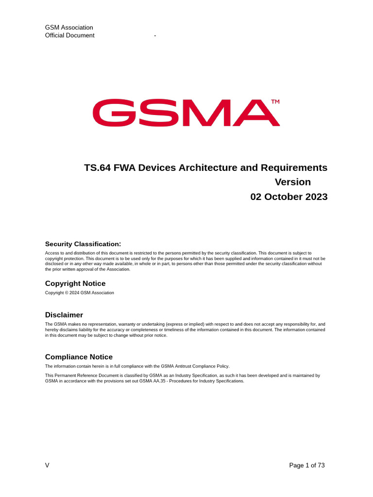 TS.64 v1.0 FWA Devices Architecture and Requirements | PDF | Session Initiation Protocol ...