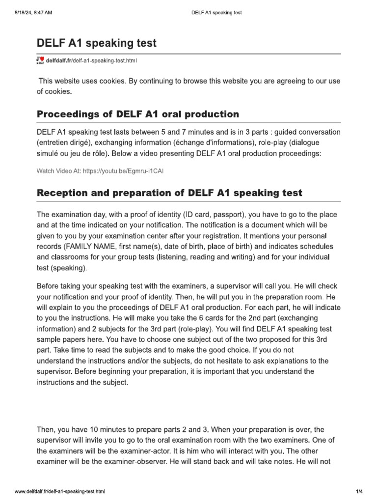 DELF A1 Speaking Test | PDF