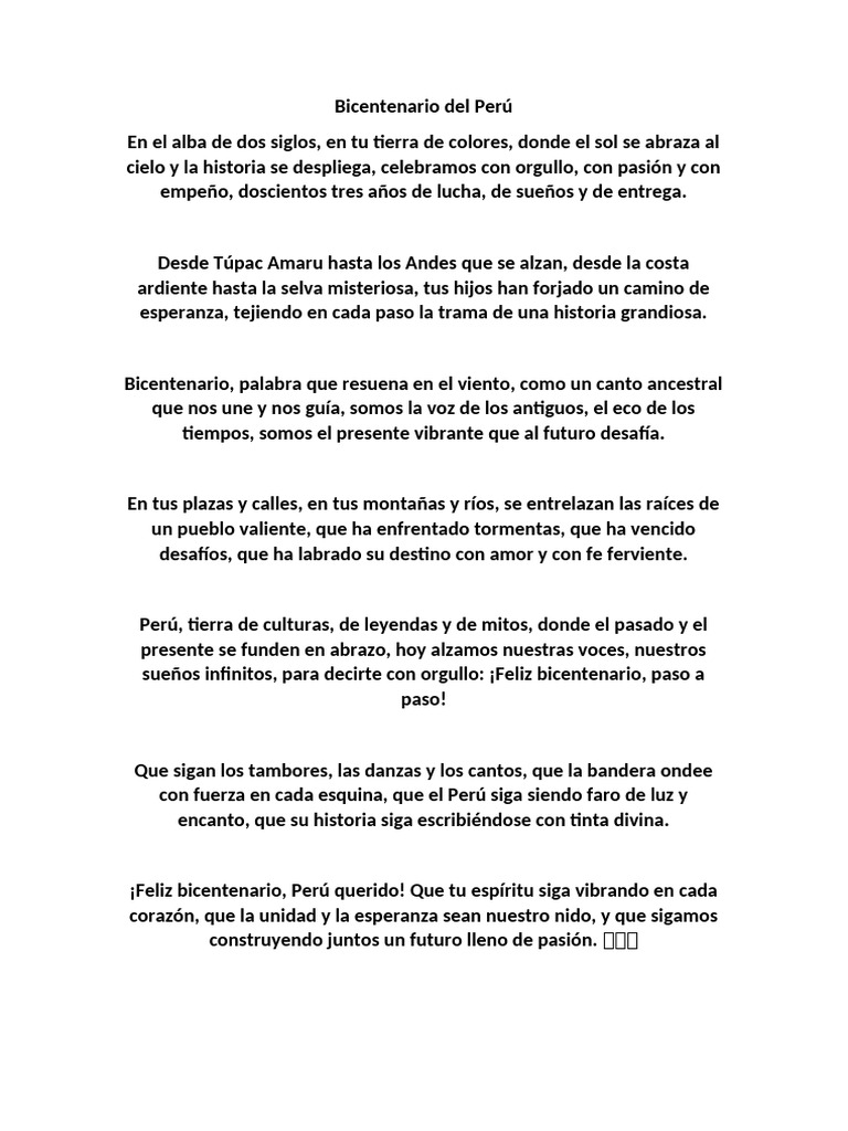 Celebración Del Bicentenario Del Perú Pdf