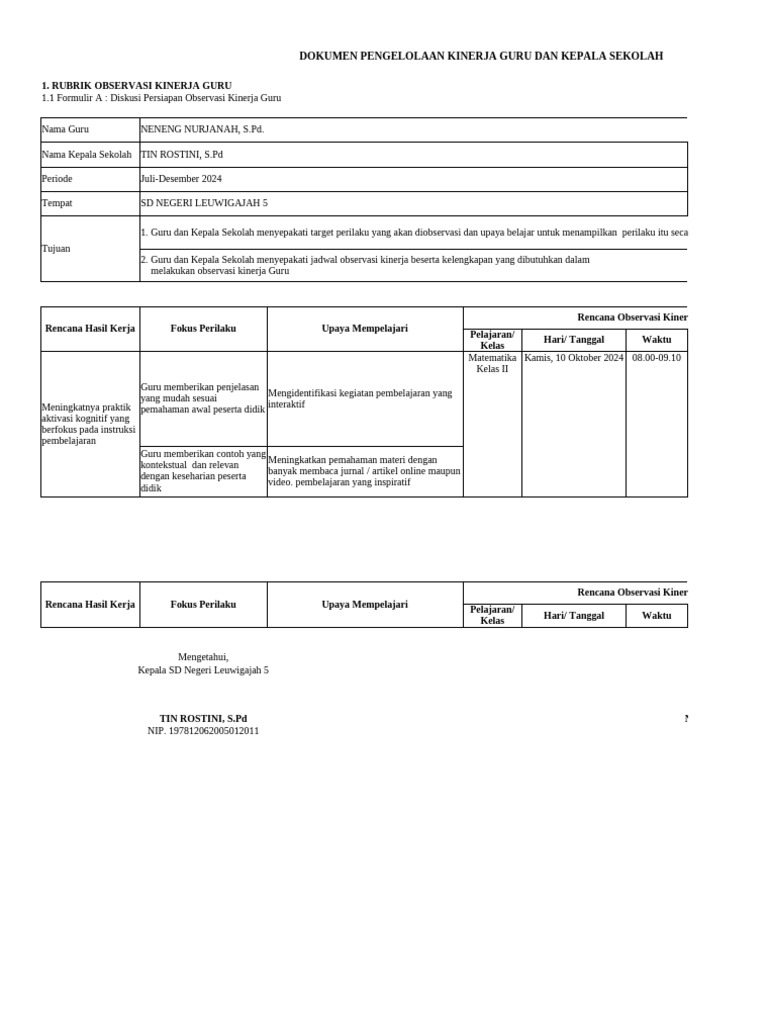 Form Observasi Bu Neneng (Juli-Des) FIX | PDF