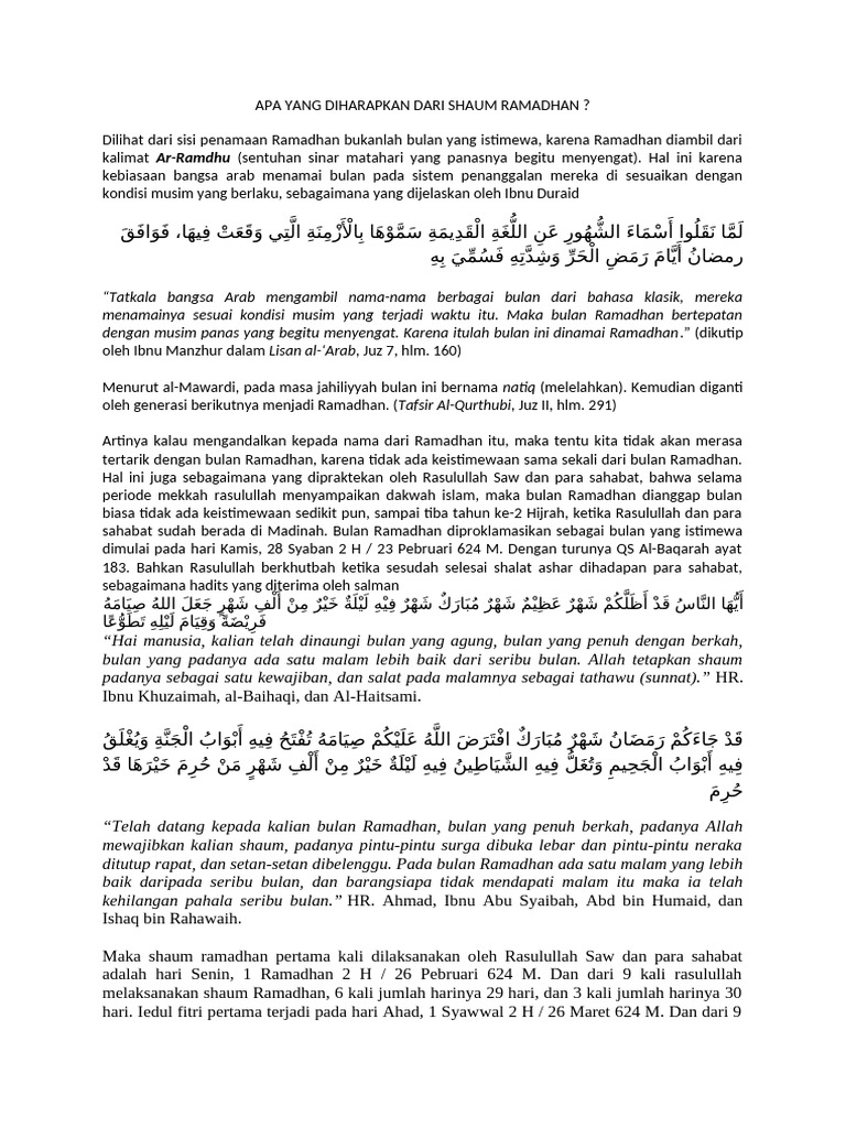 Apa Yang Diharapkan Dari Shaum Ramadhan | PDF