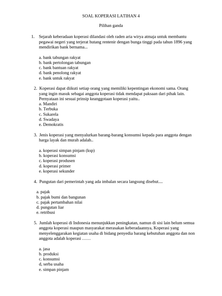 Soal Koperasi Latihan 4 | PDF