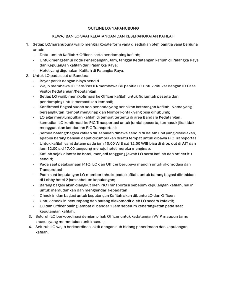 TUgas LO Atau Narahubung MTQ 2024 | PDF