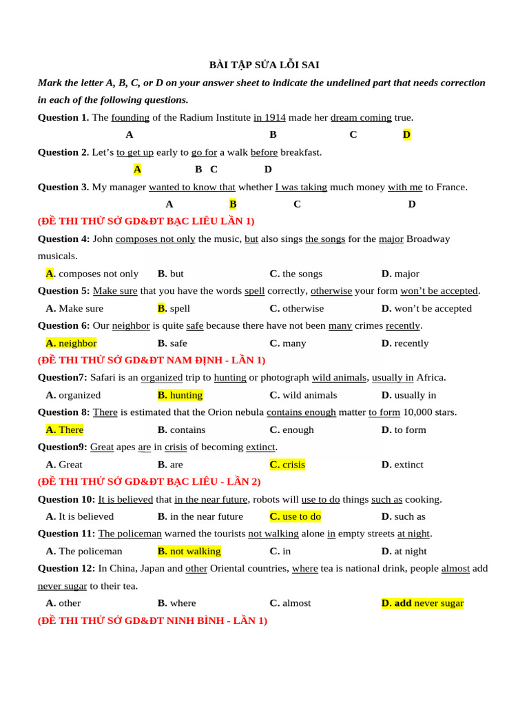 Error Correction Exercises | PDF
