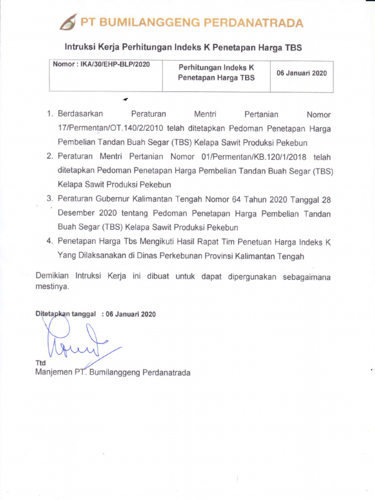 6.2 Ika Perhitungan Indeks K Penetapan Harga Tbs | PDF