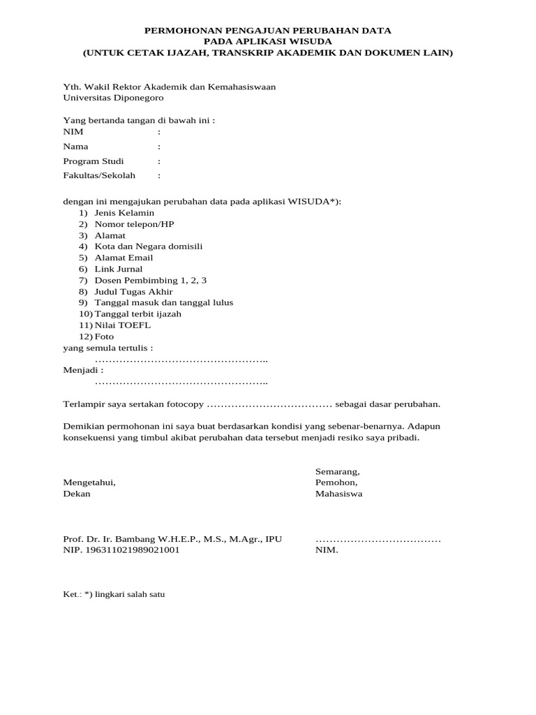 Form Pengajuan Perubahan Data Wisuda | PDF