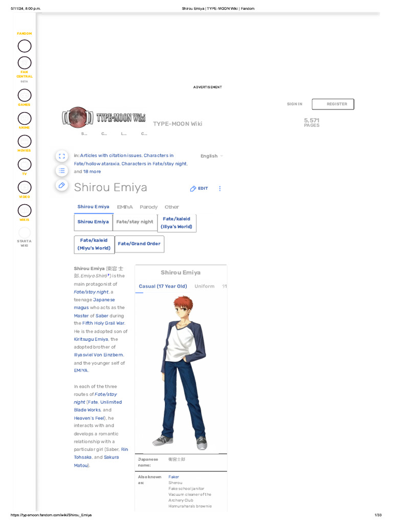 Shirou Emiya - TYPE-MOON Wiki - Fandom | PDF