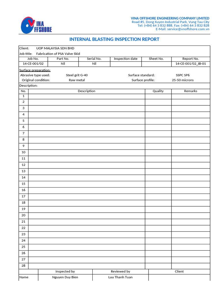 14-CE-001.02, Internal Blasting Report | PDF | Building Materials | Metals