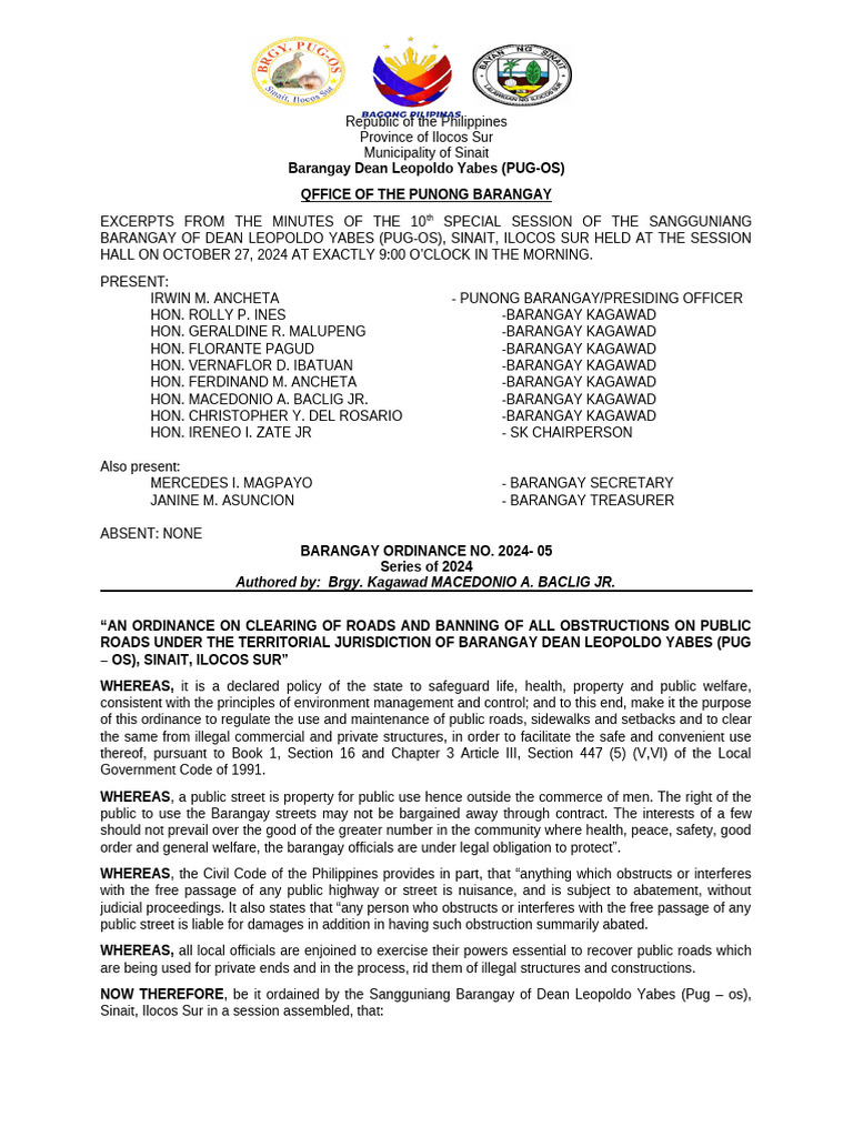 Road Clearing Ordinance | PDF | Road | Local Ordinance