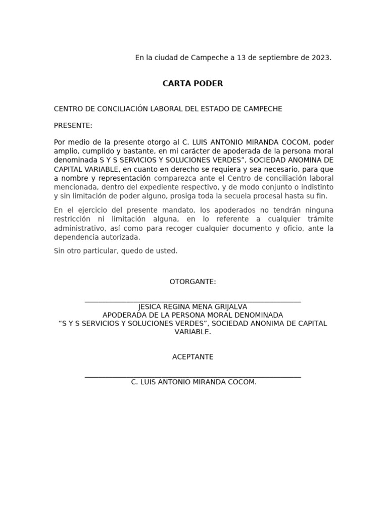 Carta Poder para Conciliación Laboral | PDF | Derecho